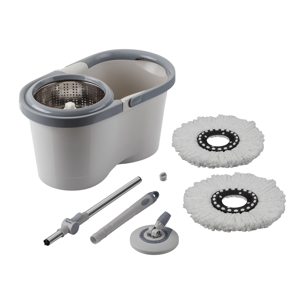 Mop Giratório Cesto Inox e Refil Extra de Microfibra